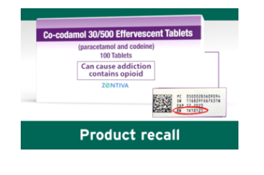 Co-codamol 30/500 Effervescent Tablets recalled